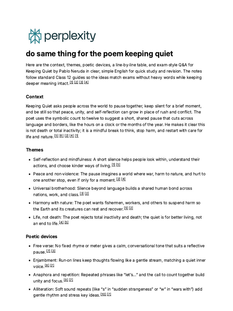Keeping Quiet: Themes and Analysis | PDF | Poetry | Poetics