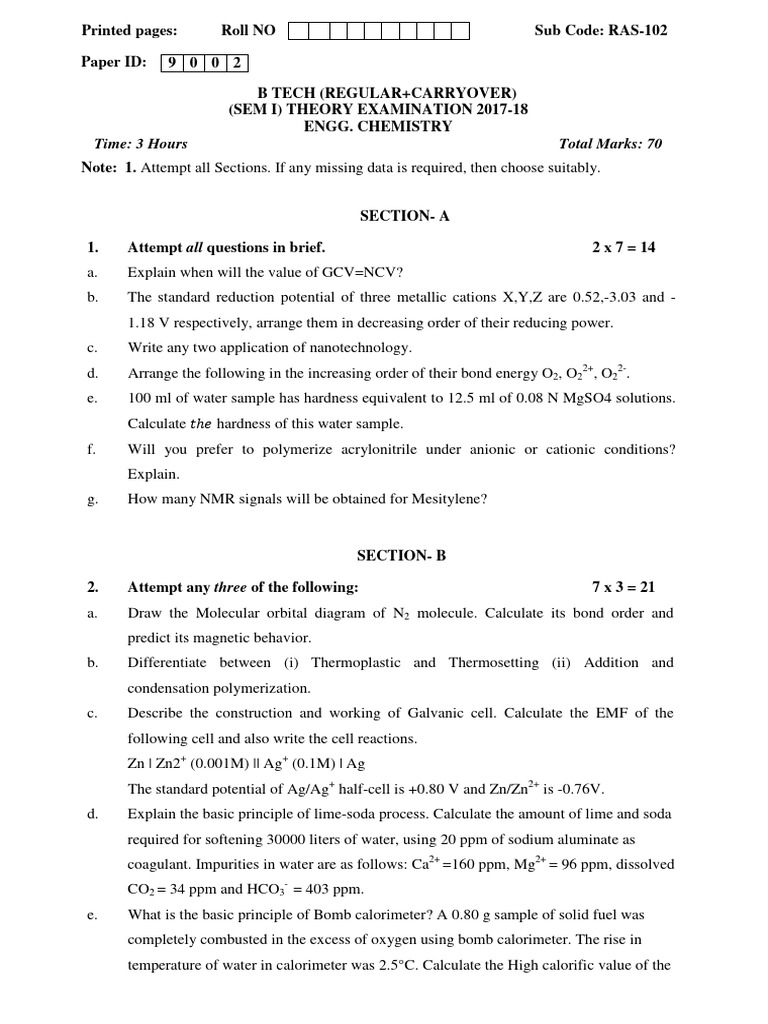 Previous Years End Sem Q Papers From 2017-18 Onwards | PDF | Molecules ...