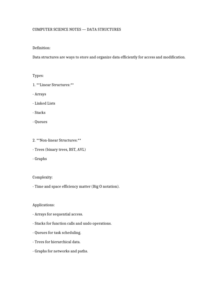 Computer Science Notes Data Structures | PDF