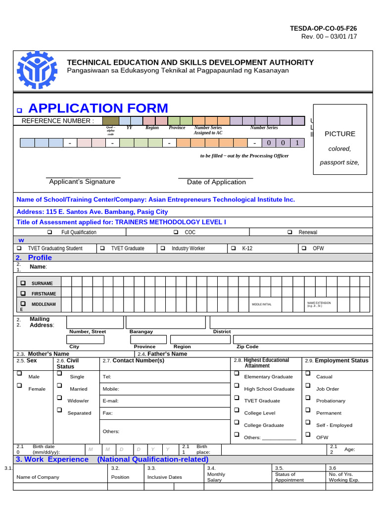 APPLICATION FORM On TRAINERS METHODOLOGY LEVEL I | PDF