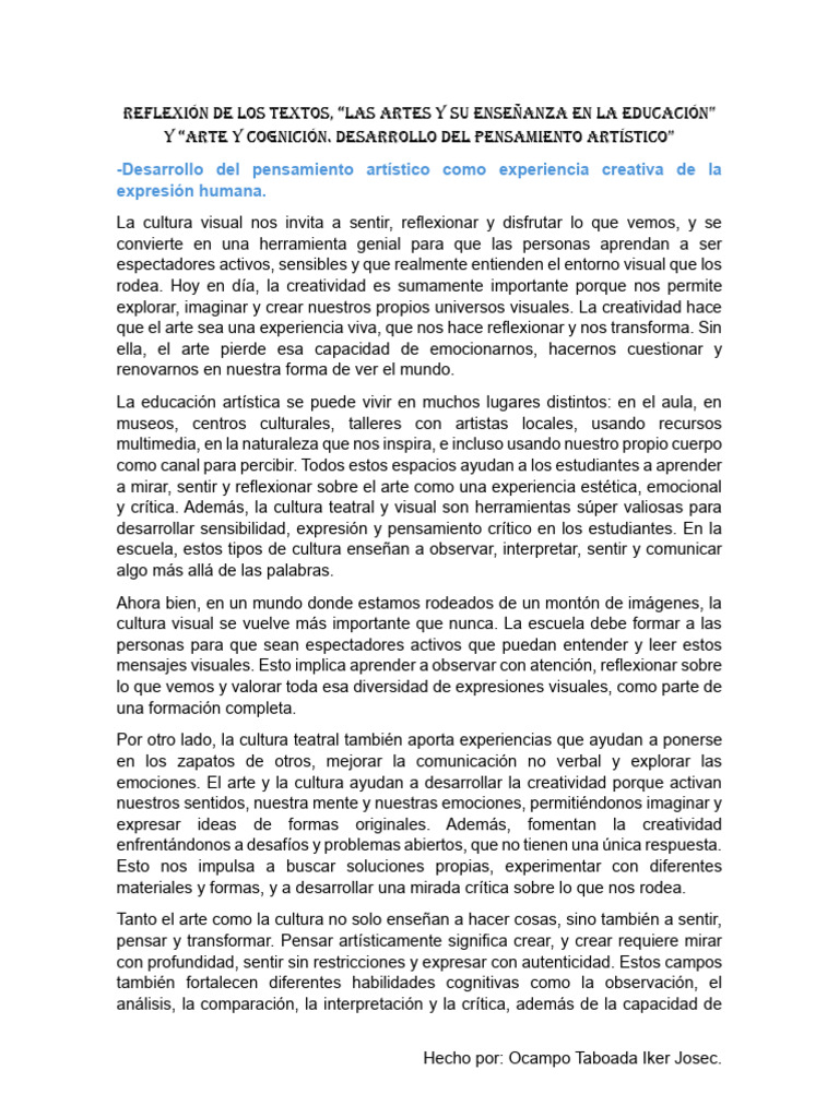 Reflexion de Textos | PDF | Creatividad | Experiencia
