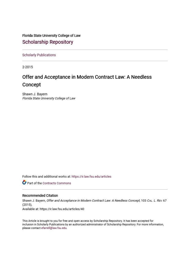 Offer and Acceptance in Modern Contract Law - A Needless Concept | PDF ...