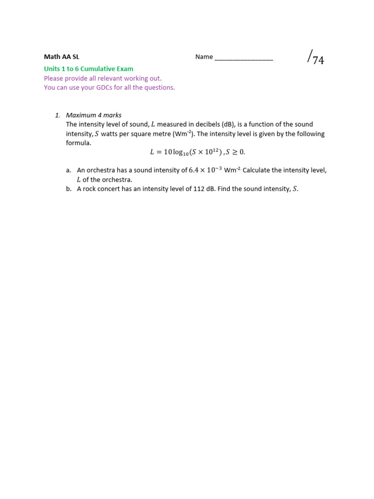 Math AA SL Cumulative Exam Guide | PDF | Asymptote | Circle