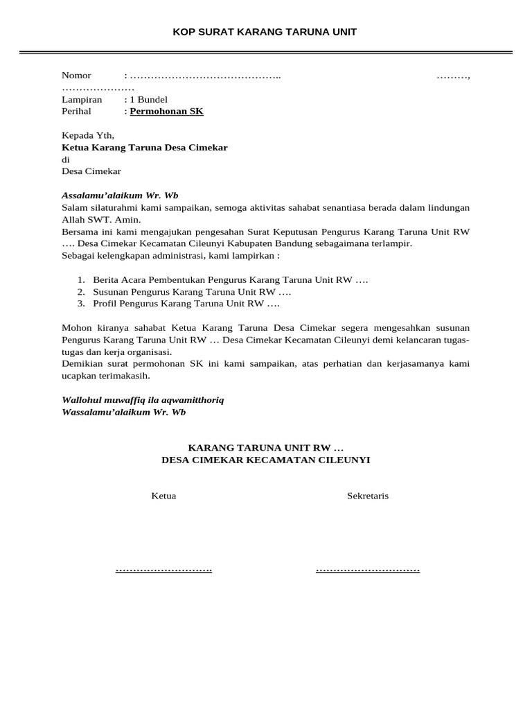 Draft Pengajuan SK Karang Taruna Unit | PDF