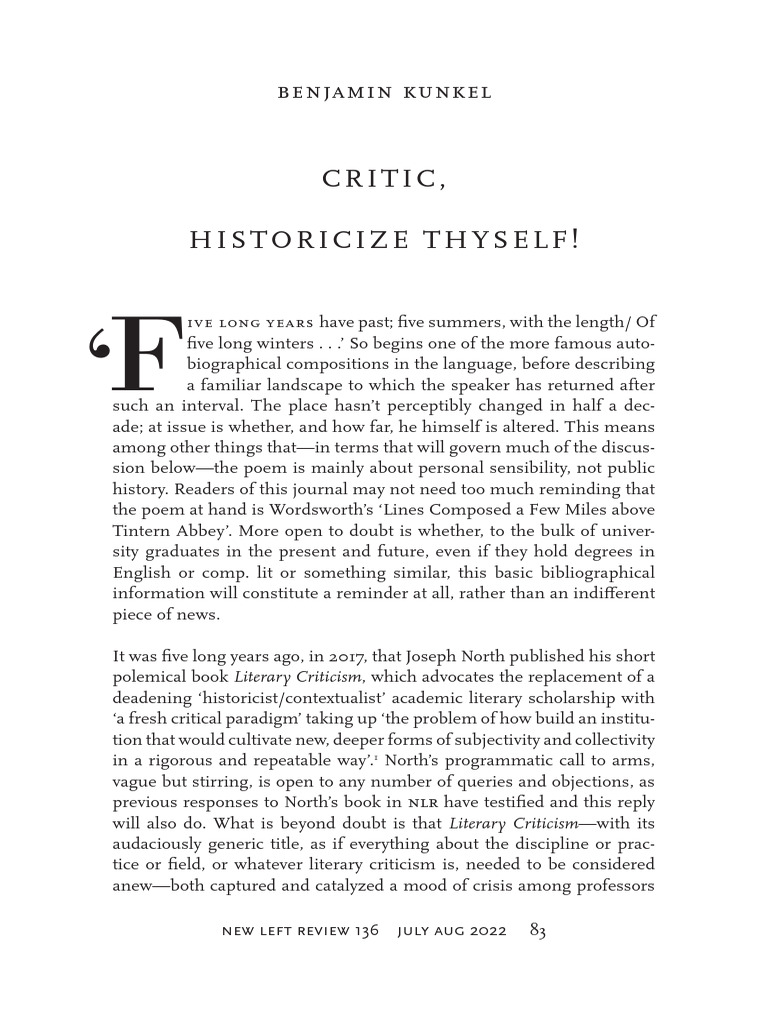 Benjamin Kunkel Critic Historicize Thyself | PDF | Bourgeoisie | Aesthetics