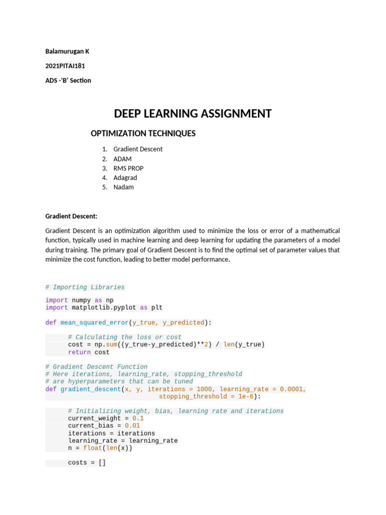 Deep Learning Assignment | PDF | Mathematical Analysis | Applied Mathematics