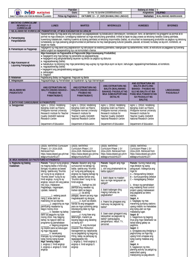 g5q2w8 Dll Filipino (Matatag)@Sir Ims | PDF
