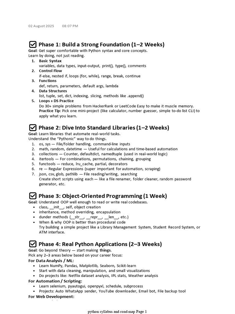 Python Syllabus and Road Map | PDF | Command Line Interface | Python (Programming Language)