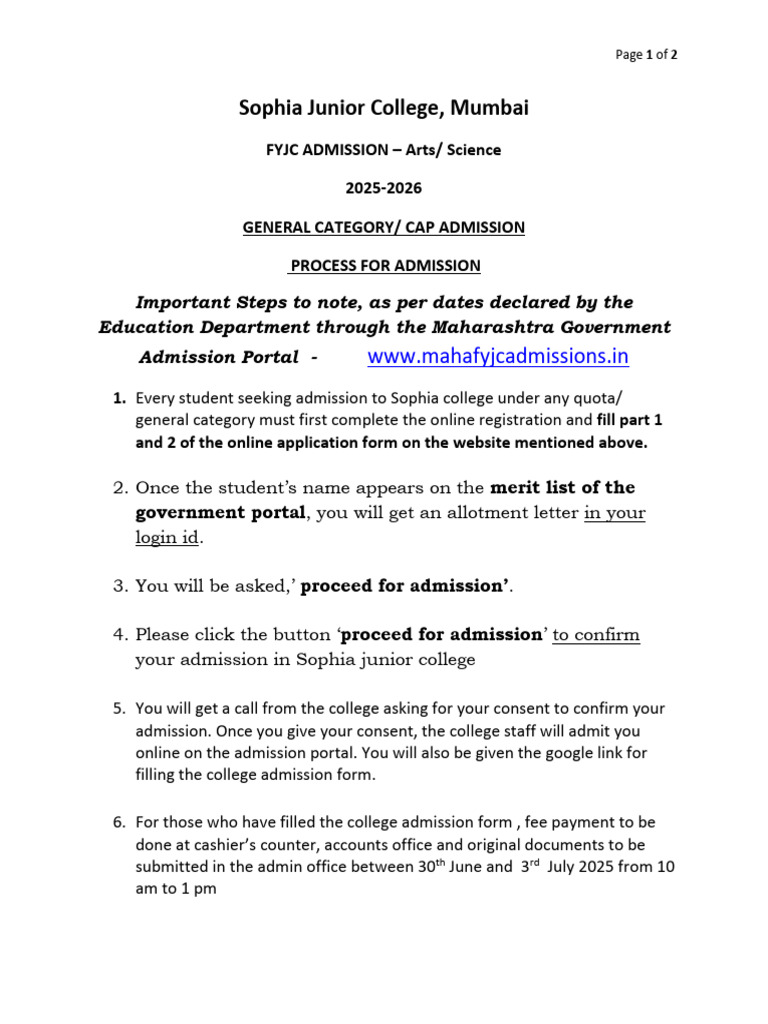 Revised General Category FYJC ADM | PDF