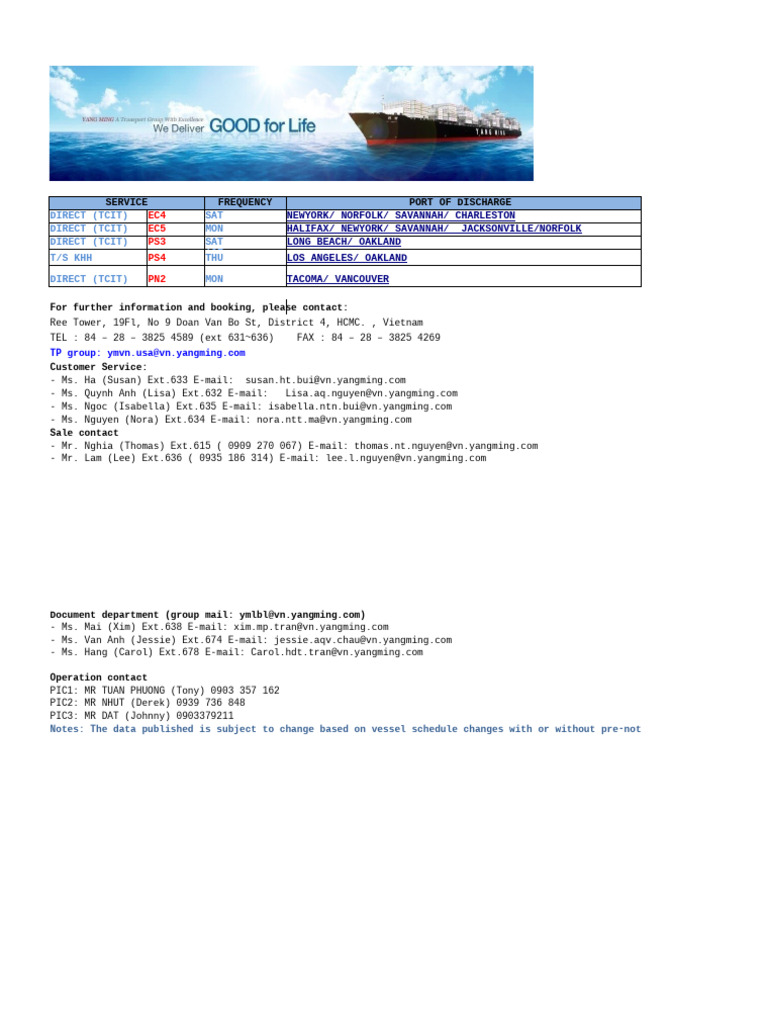 Container Shipping Schedule from HCMC | PDF | Water Transport