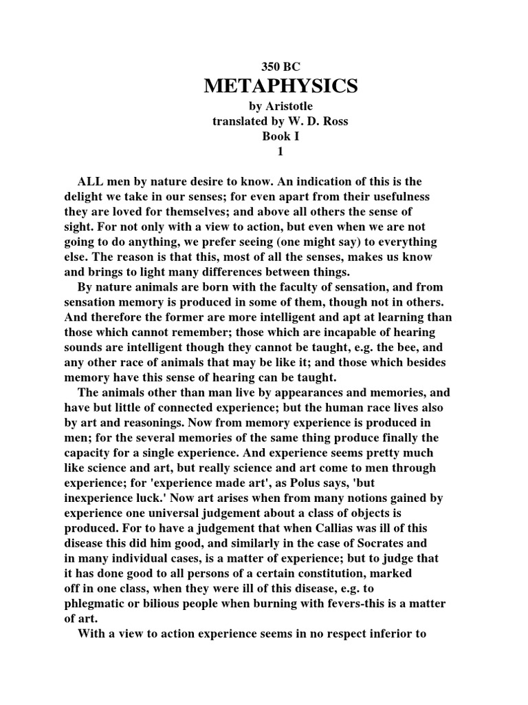 Aristotle - Metaphysics | PDF | Reason | Matter