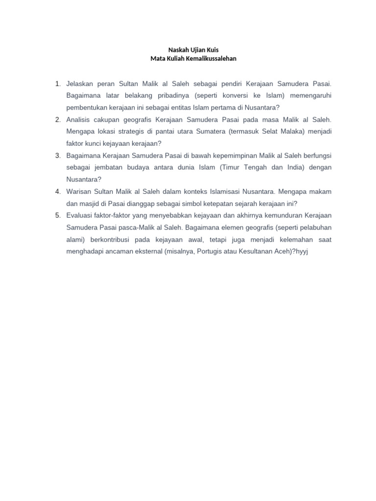 Naskah Ujian Kuis | PDF