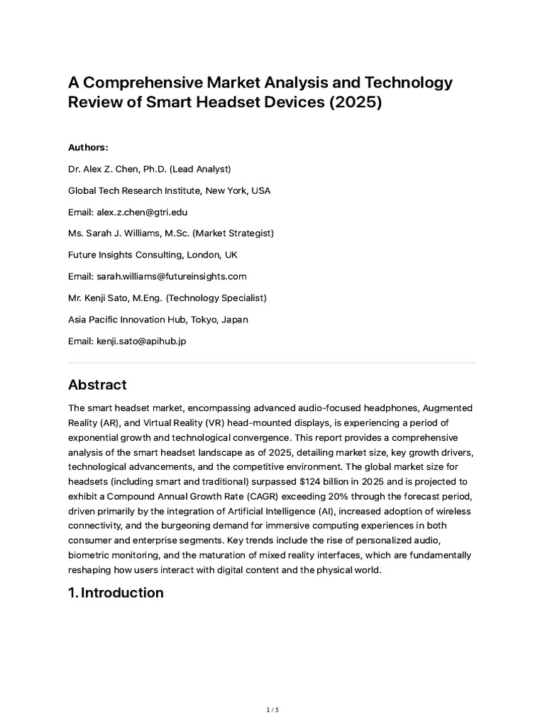 A Comprehensive Market Analysis and Technology Review of Smart Headset ...