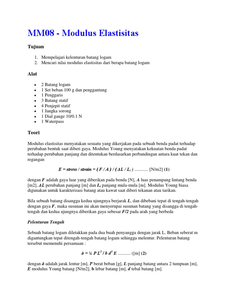 Modulus Elastisitas Batang Logam | PDF