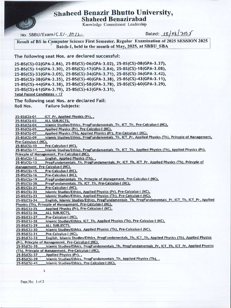 BS Computer Science 1st 2025 | PDF