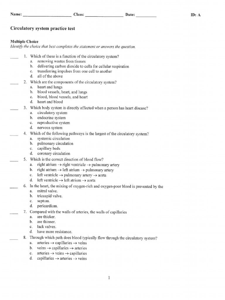 Circulatory System Practice Questions | PDF