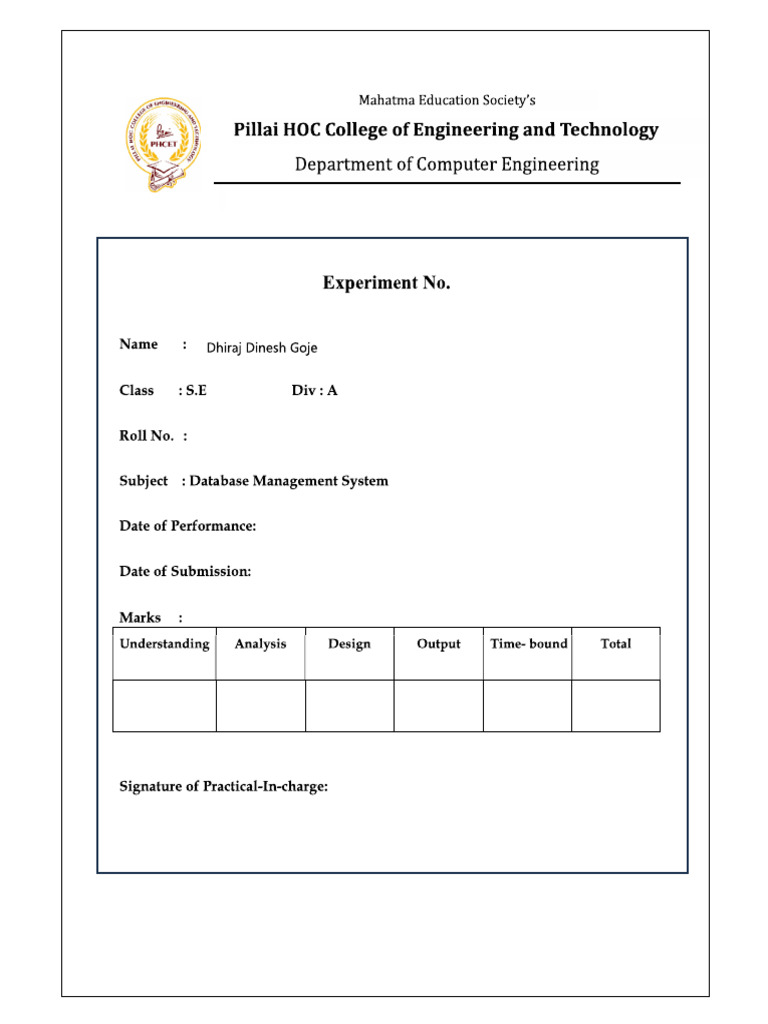DBMS Front Page | PDF