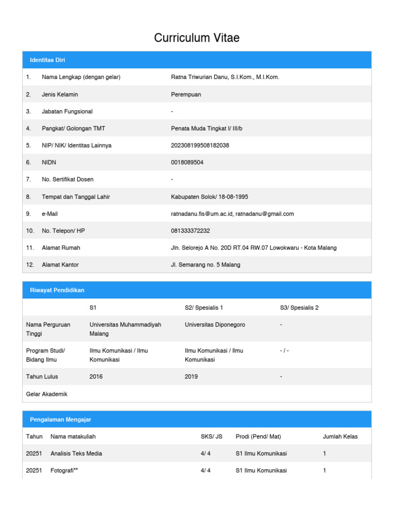 CV Dosen Ratna (Sep 25) | PDF
