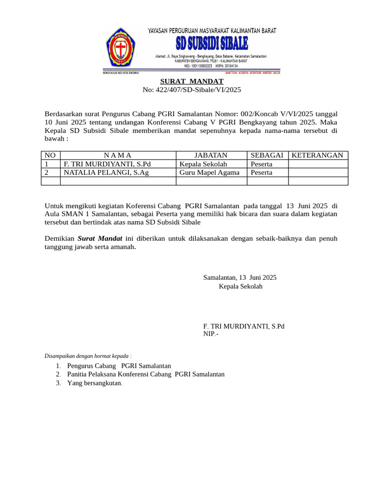Contoh Surat Mandat Koncab (2) | PDF