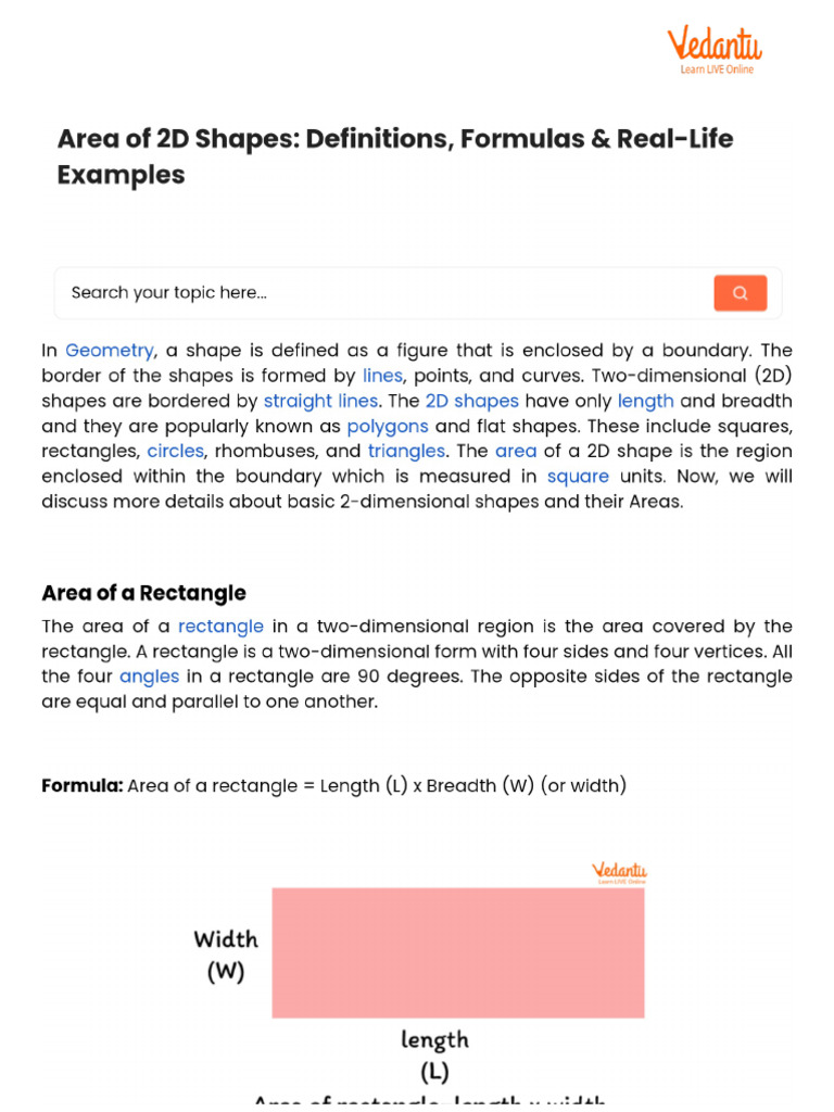 Area of 2D Shapes - Definitions, Formulas & Real-Life Examples | PDF