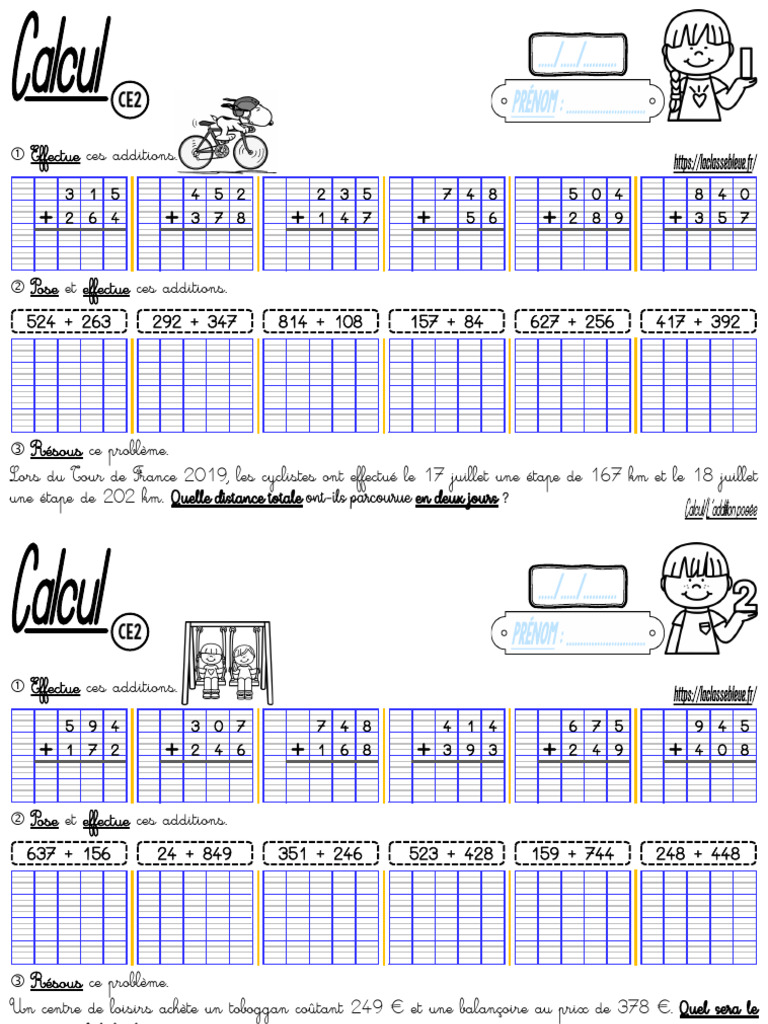 Laddition-posee-CE2 | PDF