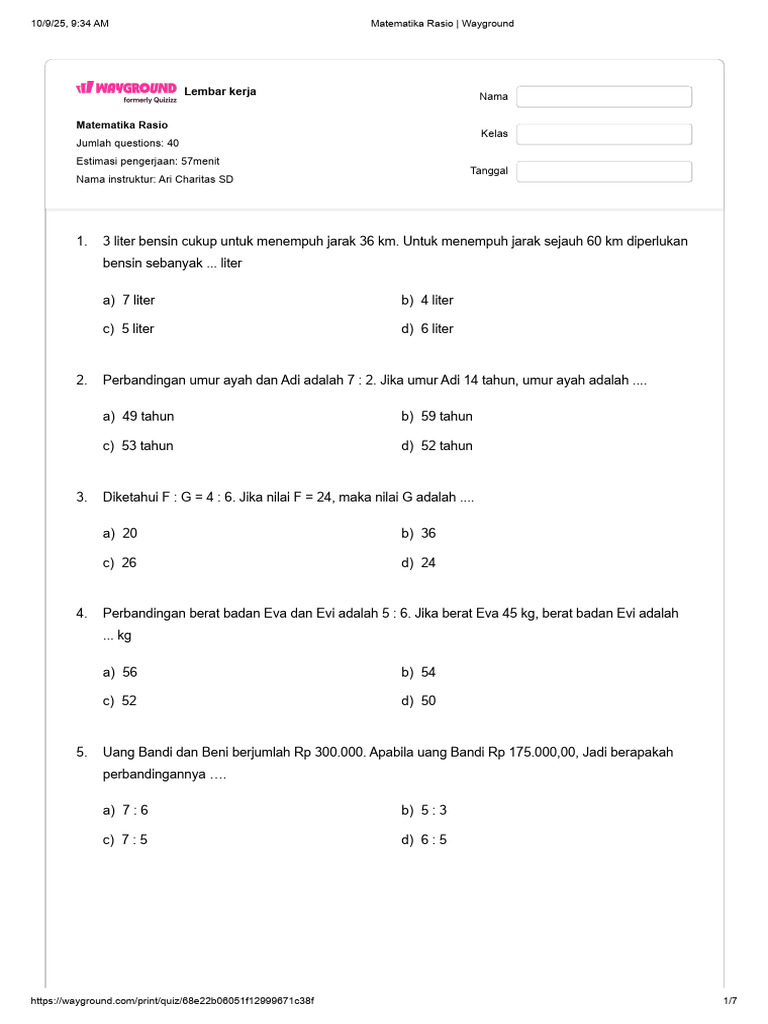 Matematika Rasio-Kelas 6 | PDF