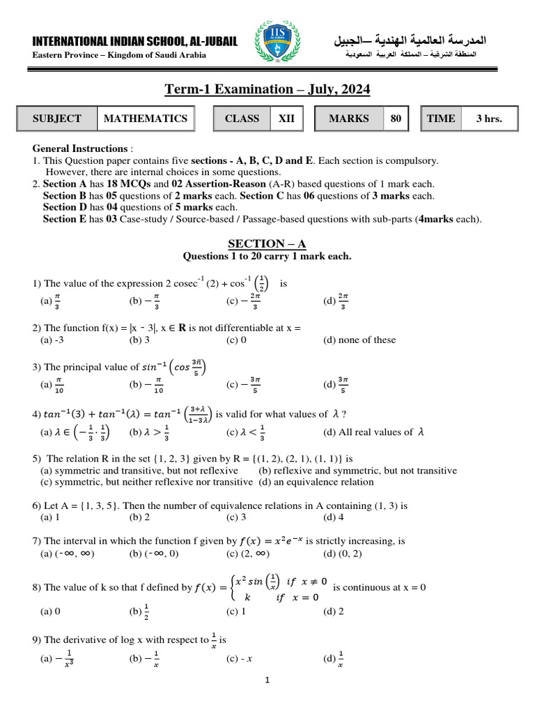 Term-1 Math Exam Paper July 2024 | PDF | Function (Mathematics) | Geometry