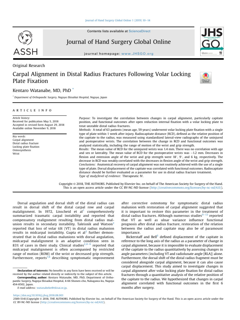 Carpal Alignment in Distal Radius Fractures Follow | PDF ...
