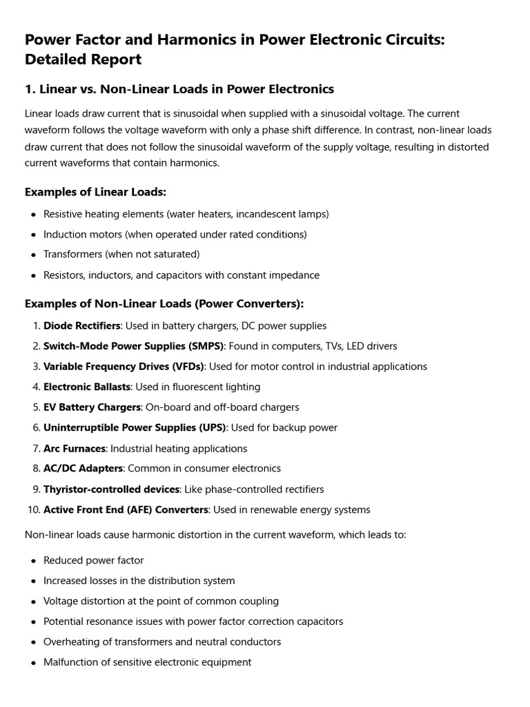 Power Factor and Harmonics in Power Electronic Circuits - Detailed Report | PDF | Rectifier ...