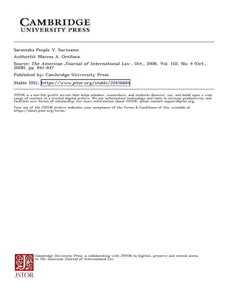 Saramaka People v. Suriname Case Summary | PDF | Justice | Crime & Violence
