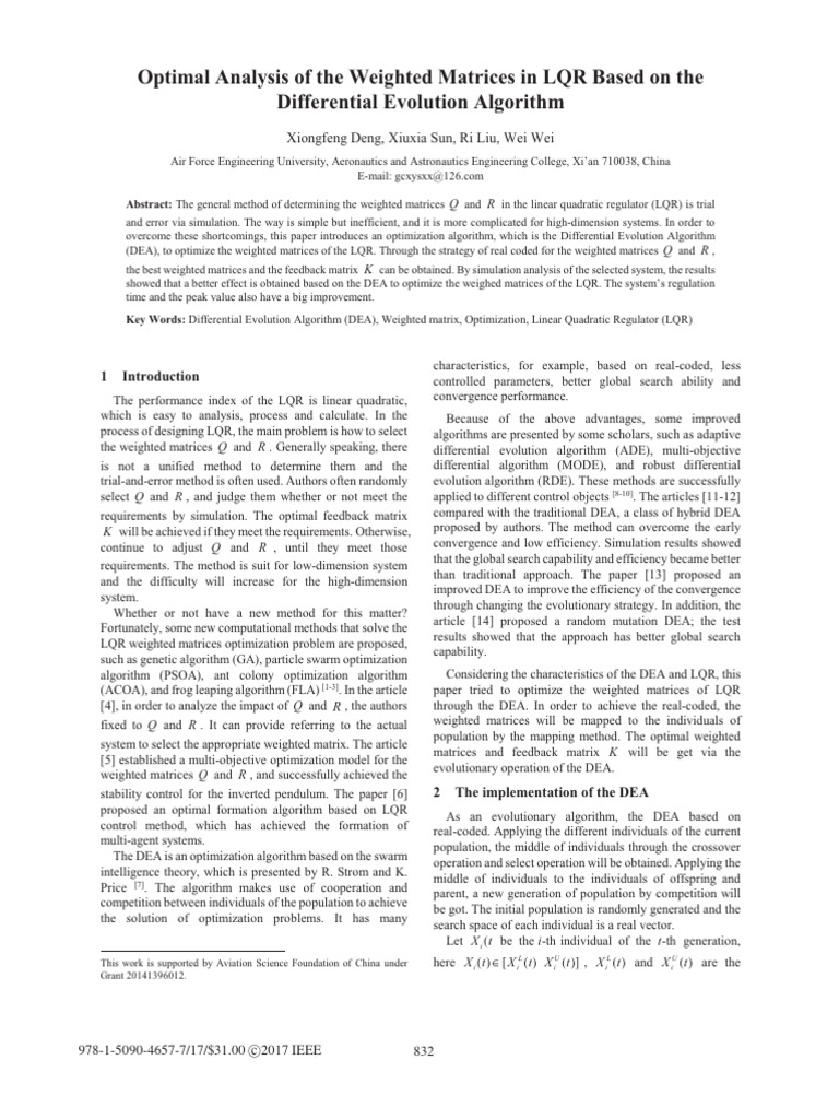 Optimize LQR Matrices with DEA Algorithm | PDF | Matrix (Mathematics ...