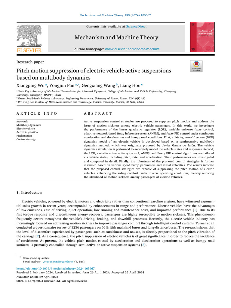 Pitch Motion Suppression of EV | PDF | Fuzzy Logic | Acceleration