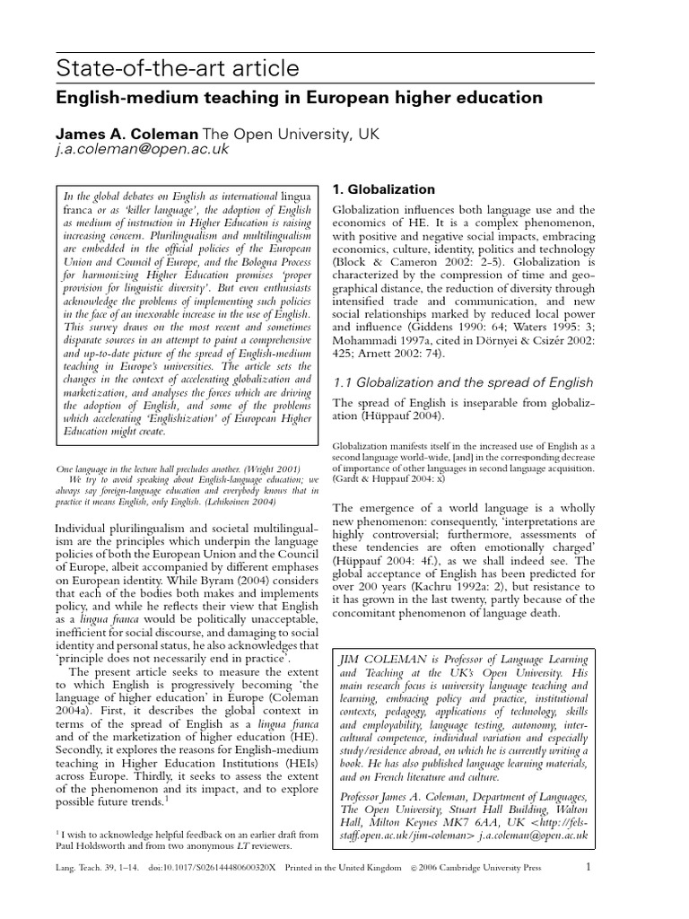 European Higher Education | PDF | English Language | Multilingualism
