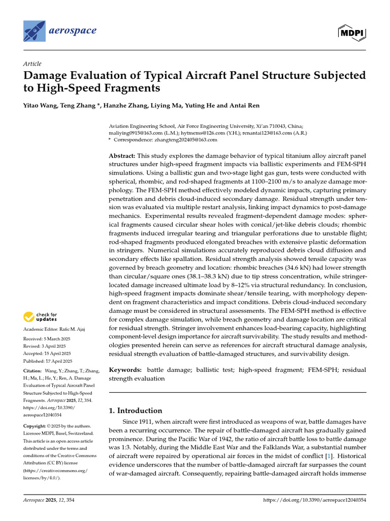 Aircraft Panel Damage from High-Speed Fragments | PDF | Deformation ...