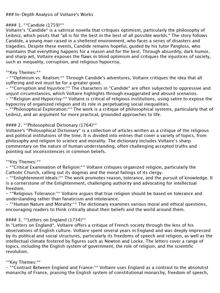 Voltaire's Works: Themes & Critiques | PDF | Candide | Voltaire