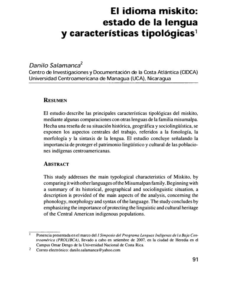 El Idioma Miskito | PDF | Verbo | Pronombre