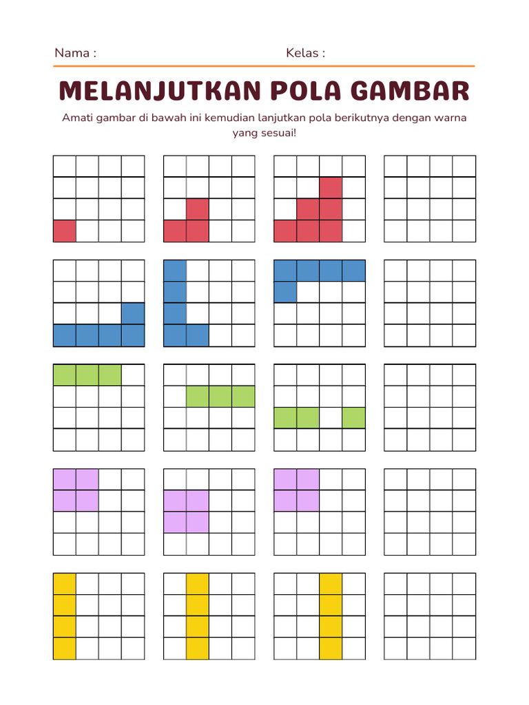 Melanjutkan Pola Gambar Lembar Kerja Koding Warna Sederhana | PDF