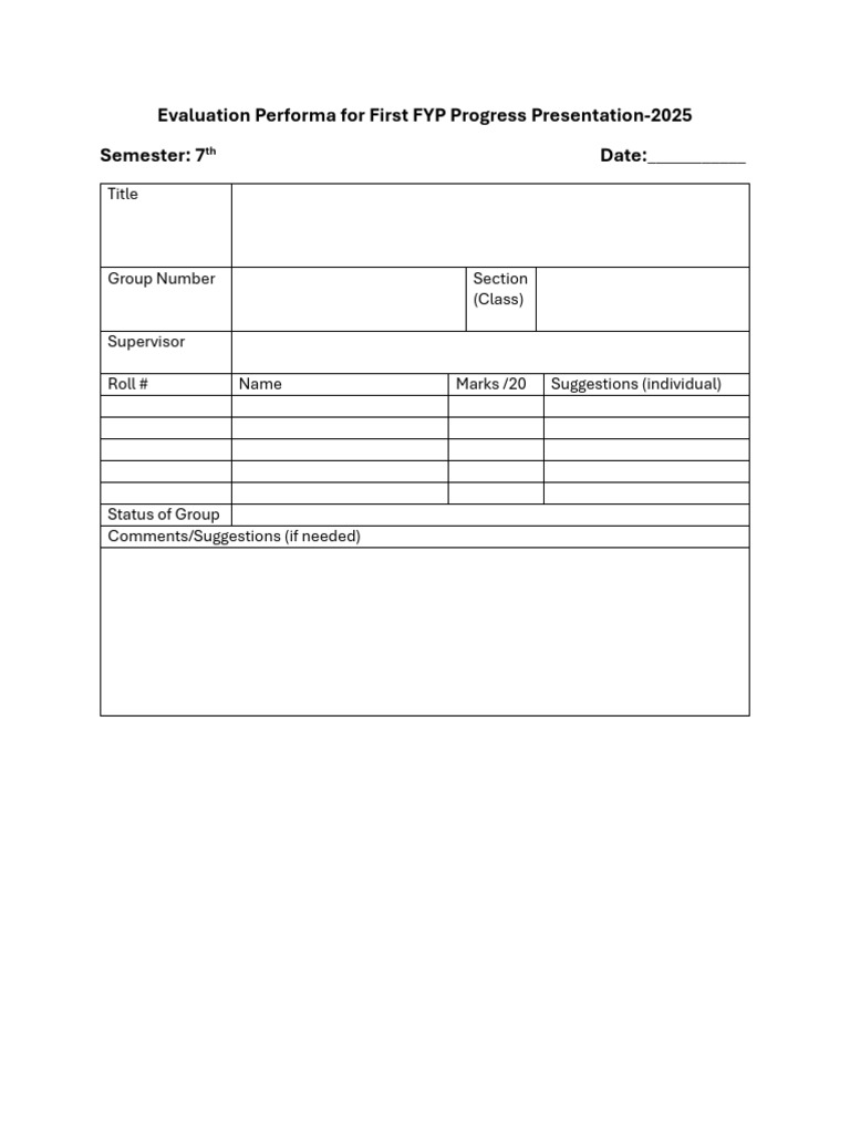 Evaluation Performa For First FYP Progress Presentation | PDF