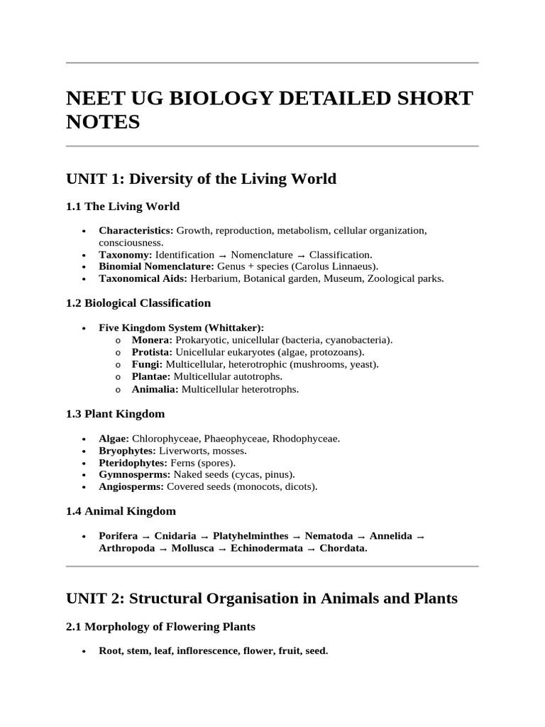 NEET UG Biology Short Notes Guide | PDF | Evolution | Biotechnology