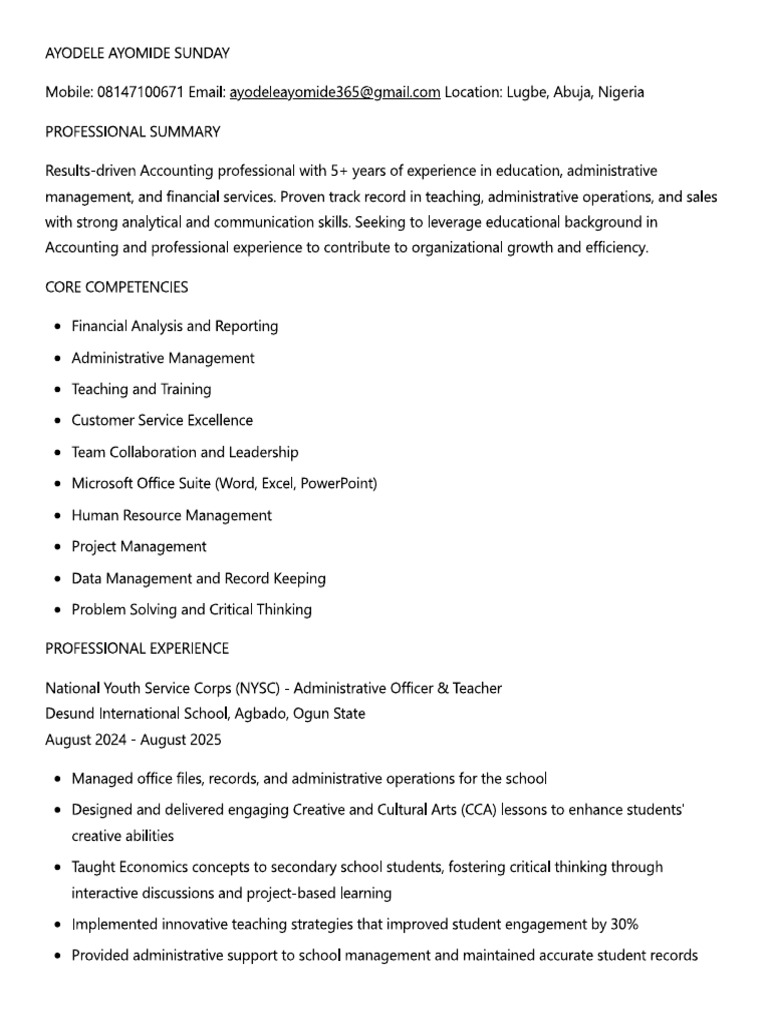 Ayodele Ayomide CV | PDF