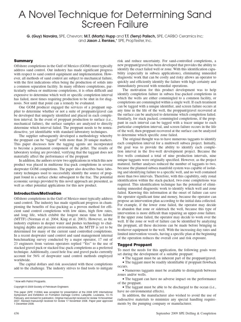 A Novel Technique For Determining Sand Screen Failure | PDF | Risk ...
