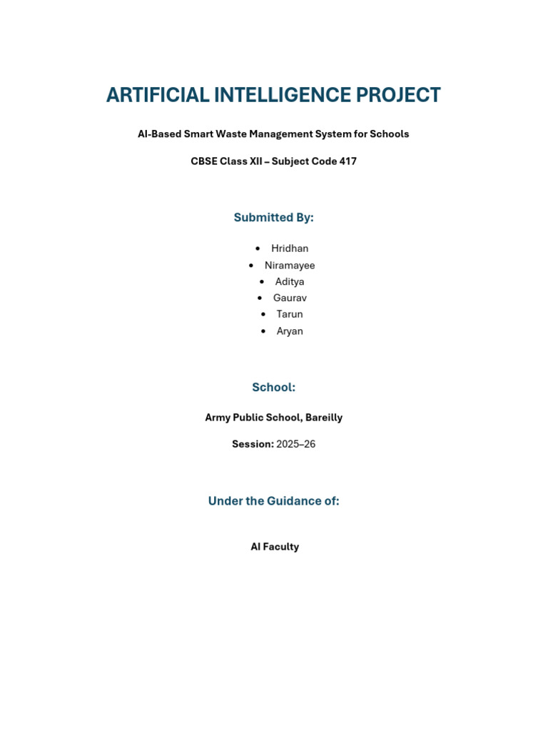 AI Waste Management for Schools Project | PDF | Artificial Intelligence ...