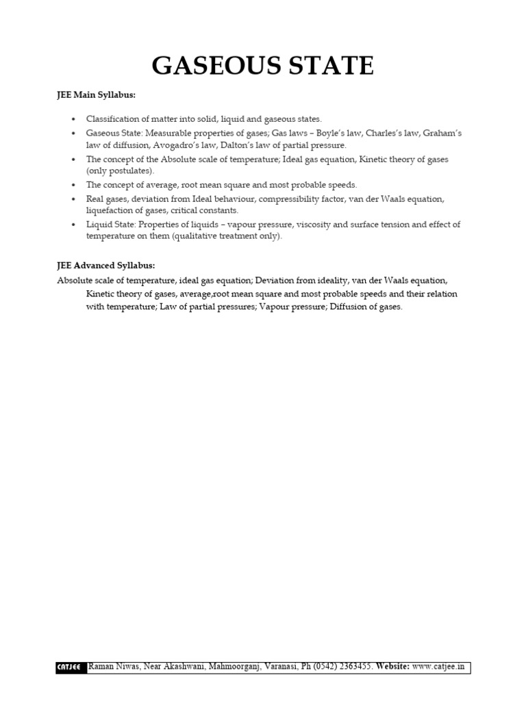 Gaseous State (Booklet and Solution) | PDF | Gases | Pressure