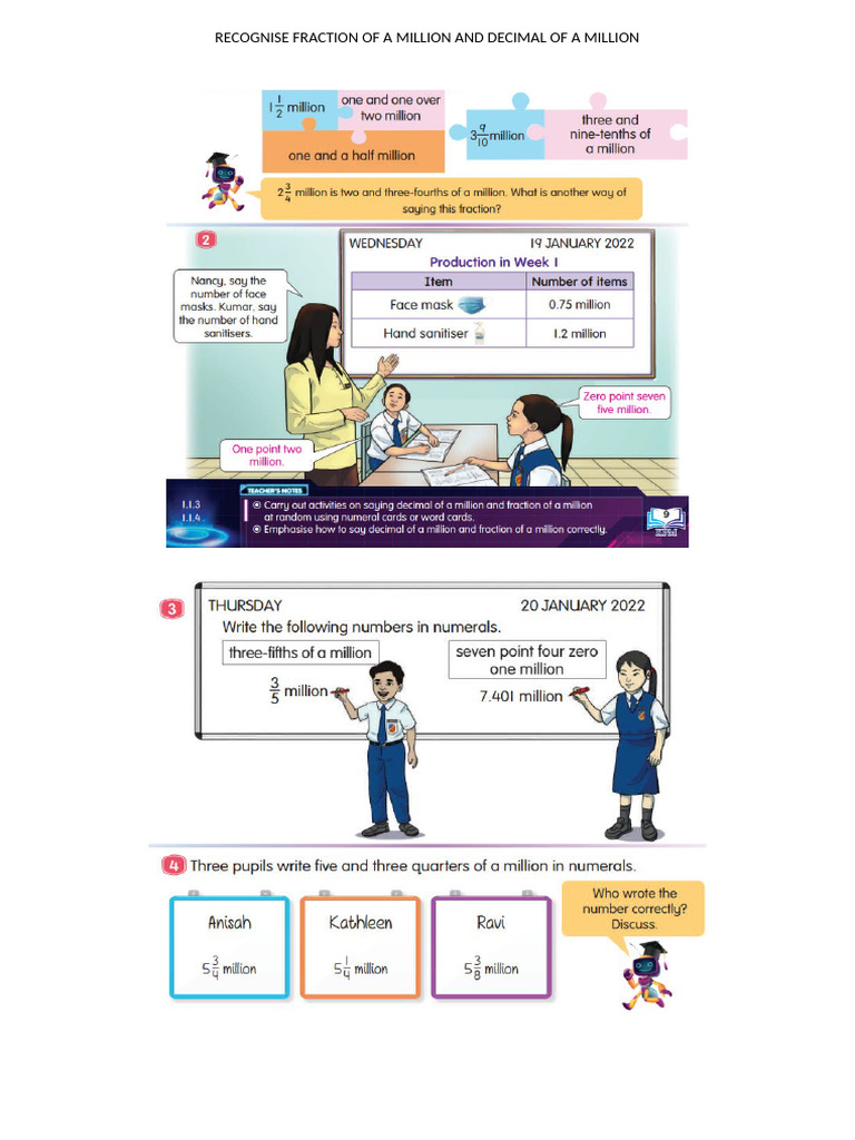 Recognise Fraction of A Million and Decimal of A Million | PDF