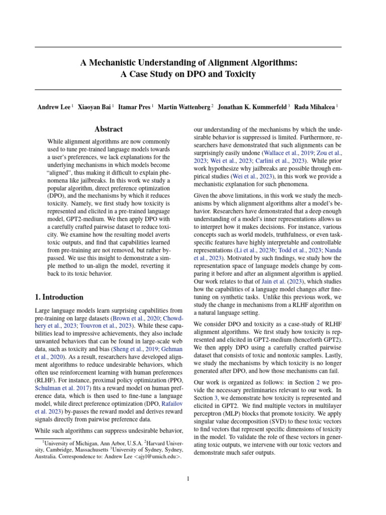 Lee 等 - 2024 - A Mechanistic Understanding of Alignment Algorithms a Case Study on DPO and ...
