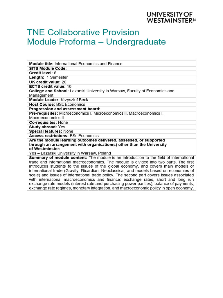International Economics Module Overview | PDF | Macroeconomics | Economics