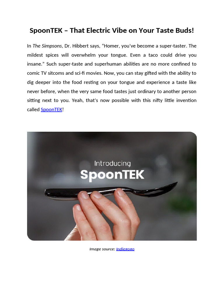 SpoonTEK: Elevate Your Taste Experience | PDF | Taste