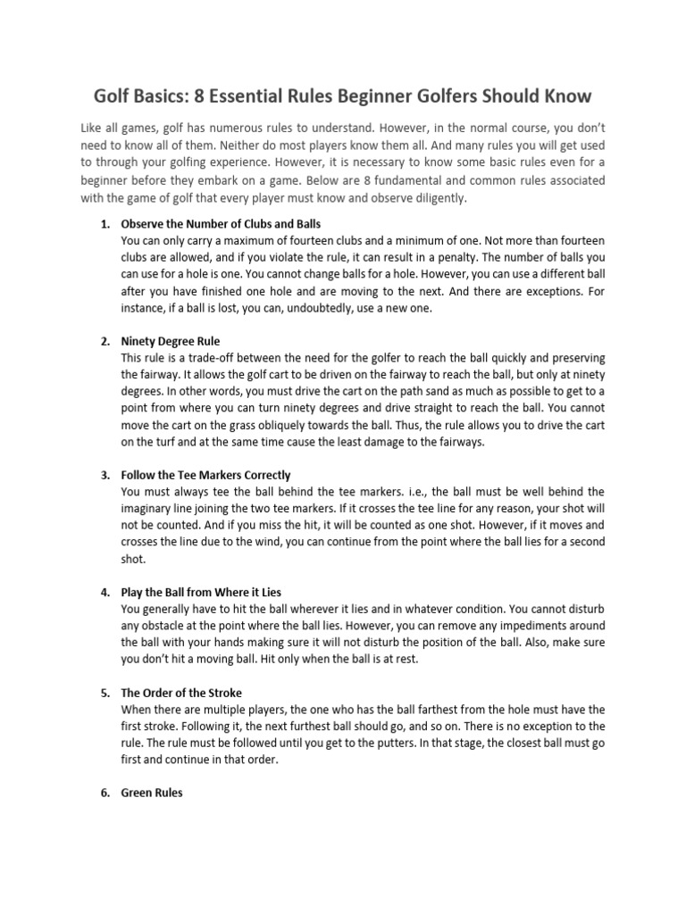 Golf Basics - 8 Essential Rules Beginner Golfers Should Know | PDF ...