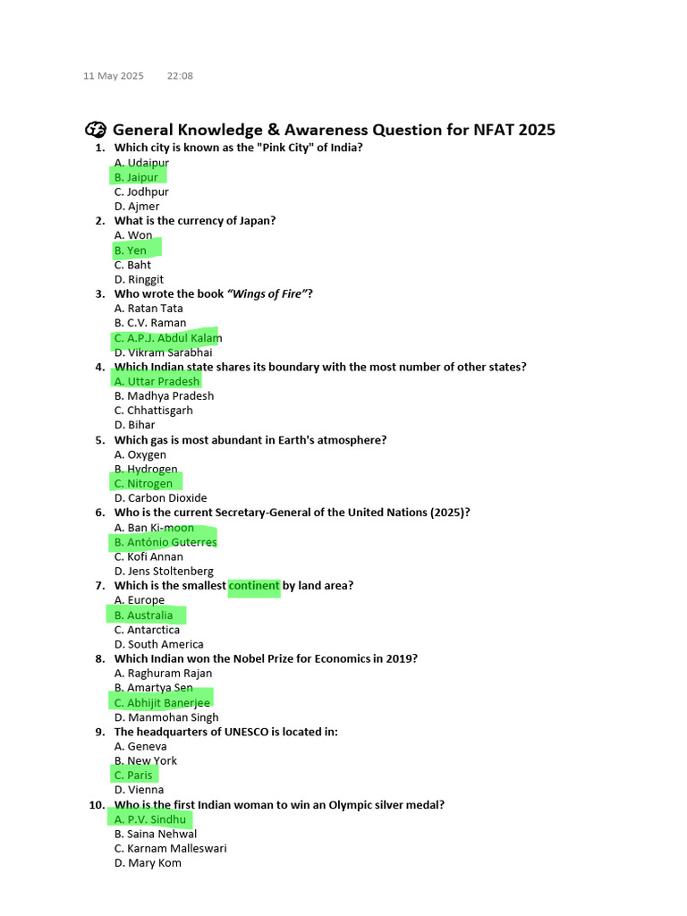GK and General Awareness NFAT Lecture 2 | PDF