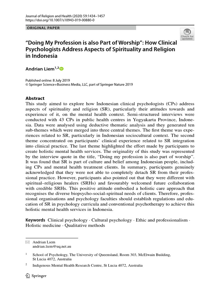 Indonesian Psychologists' Views on Spirituality | PDF | Psychotherapy ...